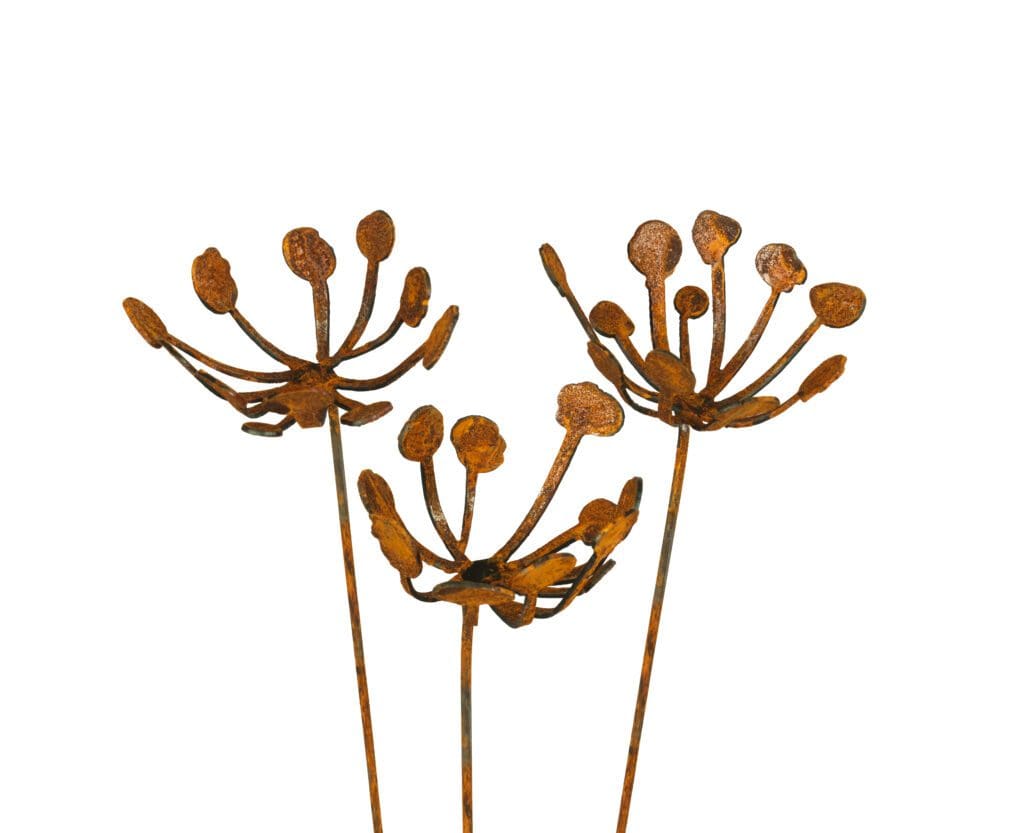Rusty Metal Stakes: Metal Flower Garden Stakes Set of 5